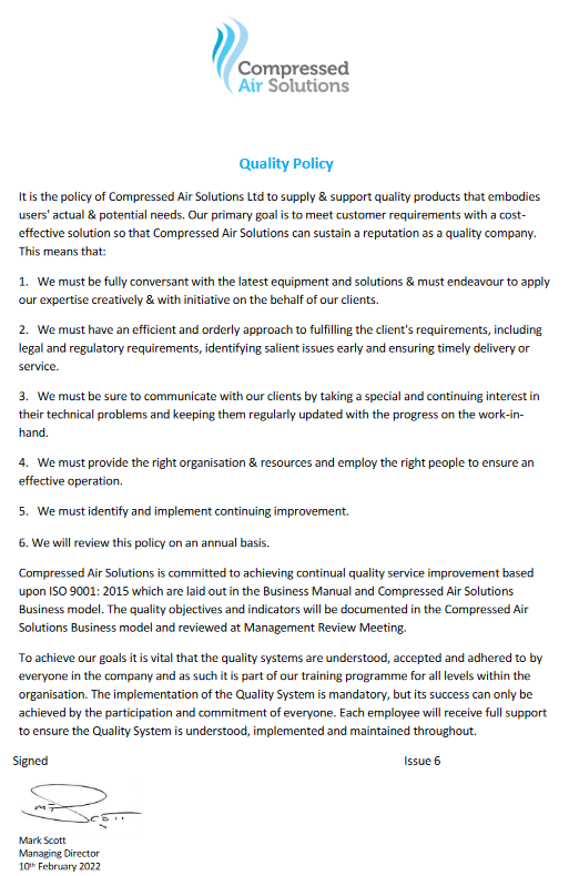 » BSI ISO 9001:2015 Quality Management | Compressed Air Solutions